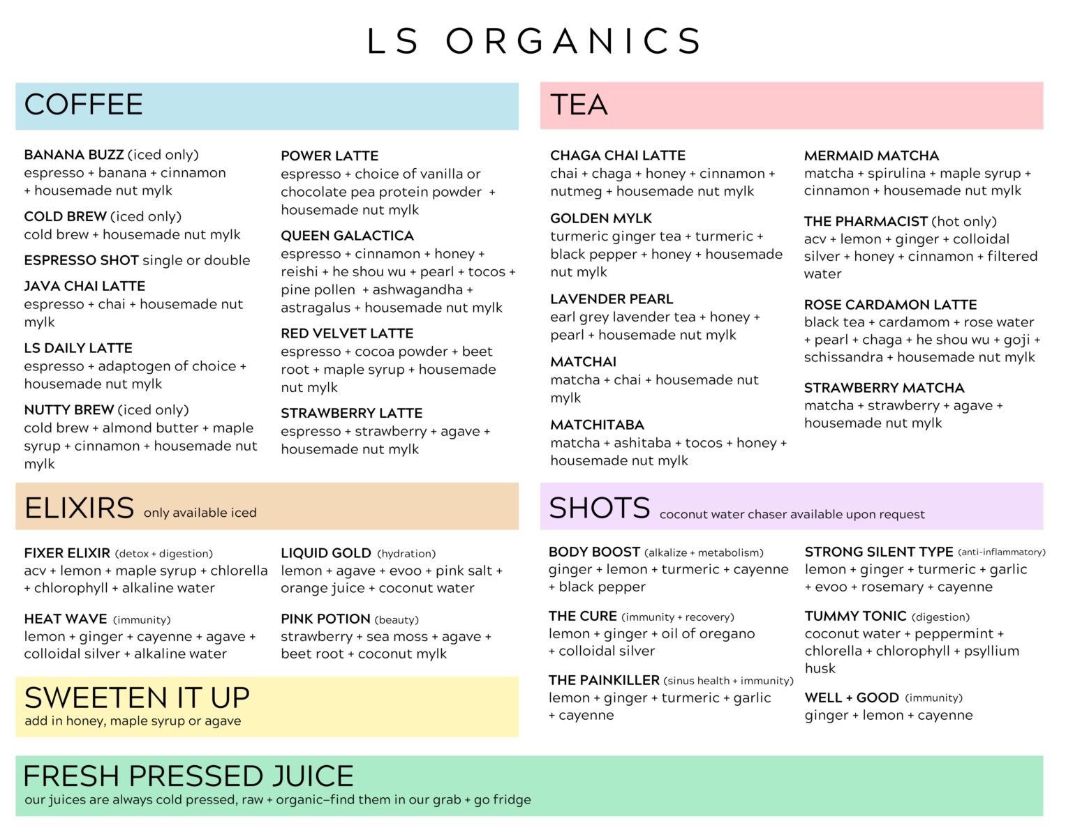 Back Bar Menu - LS Organics