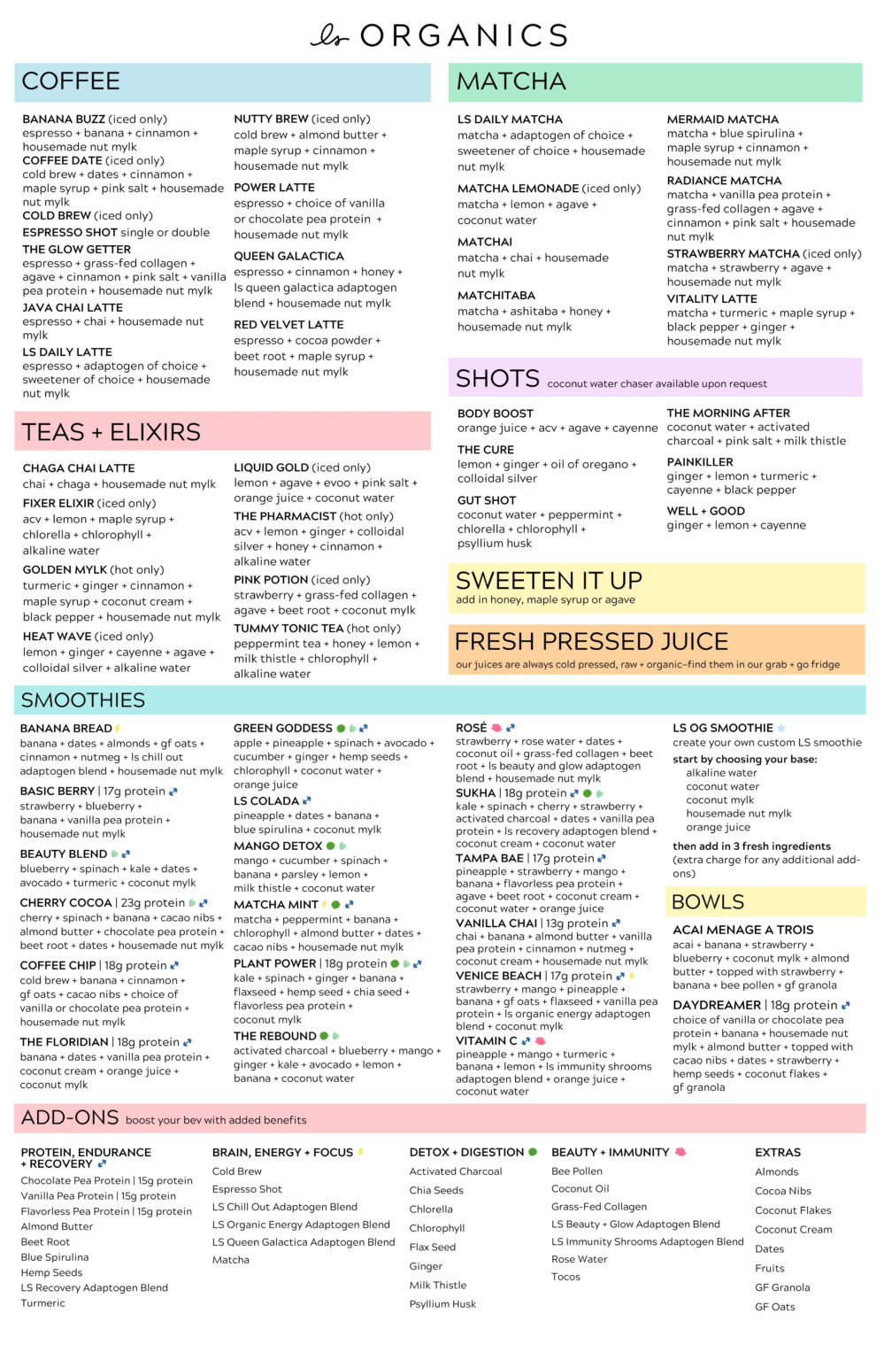 Back Bar Menu - LS Organics